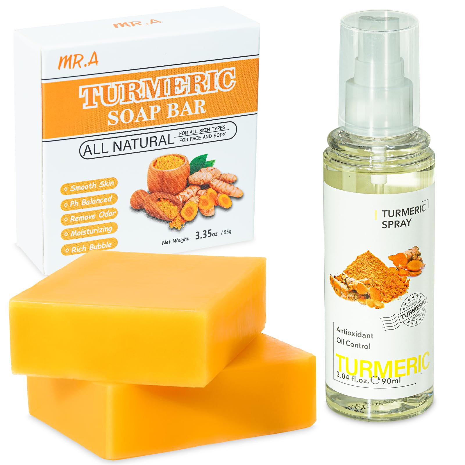 Amazon.com : MR.A Turmeric Soap Bar and Turmeric Facial mist, 2PCS ...