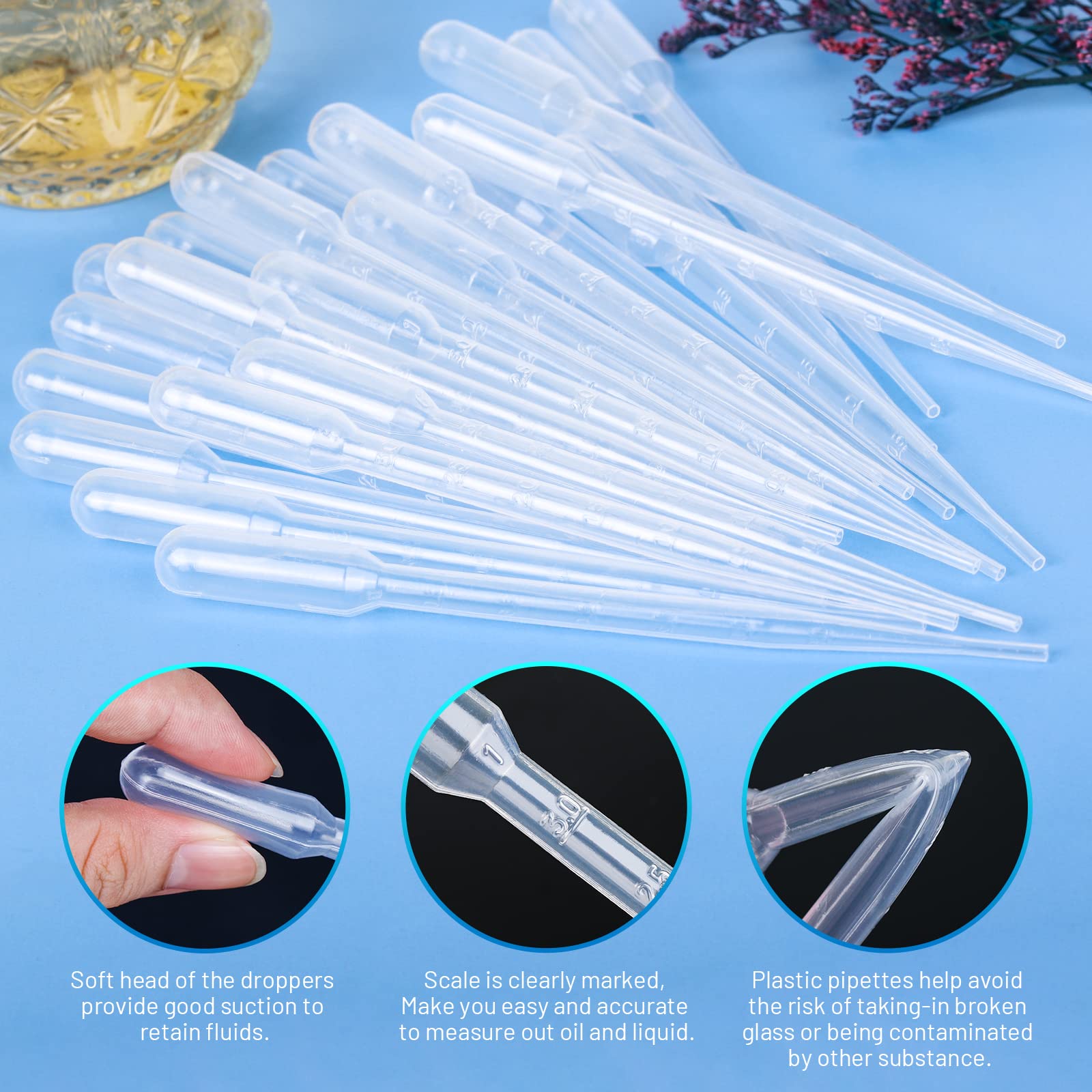 Snapklik.com : 3ML Pipettes Plastic Eye Droppers, 25PCS Plastic ...
