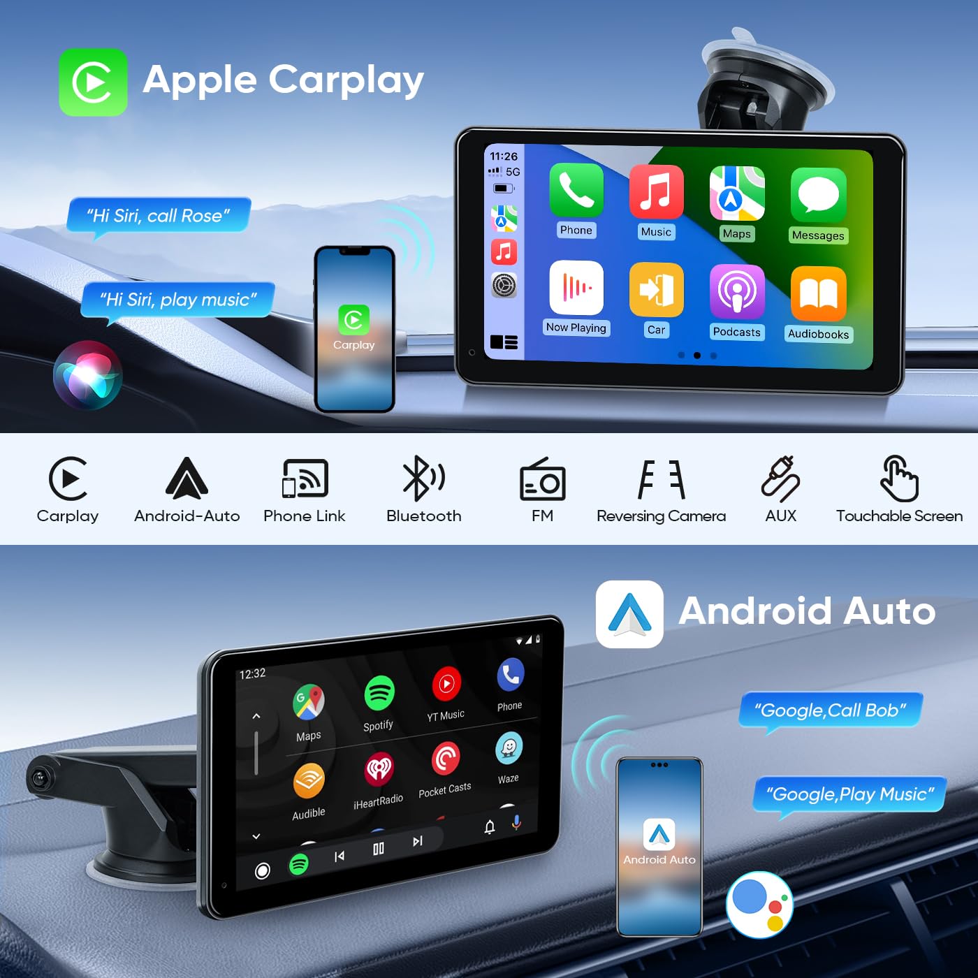 DrivePortal Wireless CarPlay Head Unit Dash Cam Reverse Cam, 05/07/2024