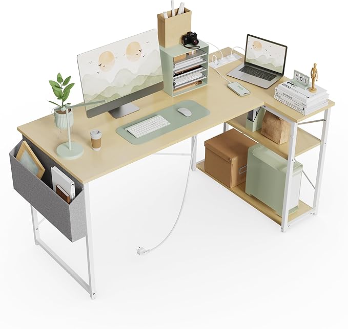 BEXEVUE Computer Desk with Power Outlets, 47 Inch L Shaped Desk with ...