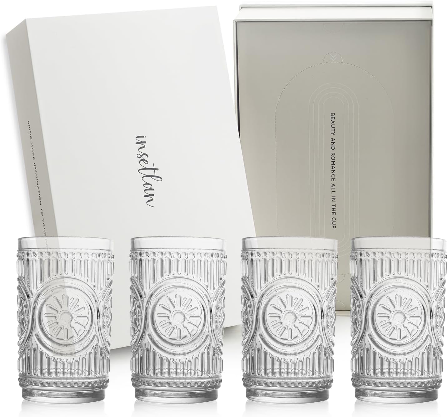 Amazon.com | INSETLAN Set of 6 Vintage Glassware 14 oz Drinking Glasses ...