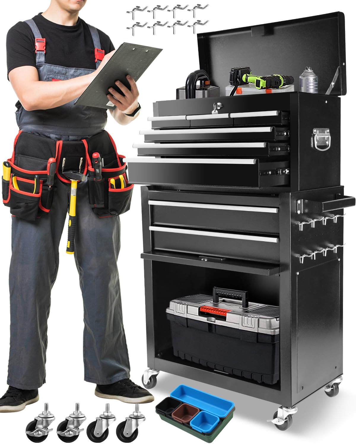 Amazon.com: 8-Drawer Rolling Tool Chest, Detachable Tool Cabinet with ...