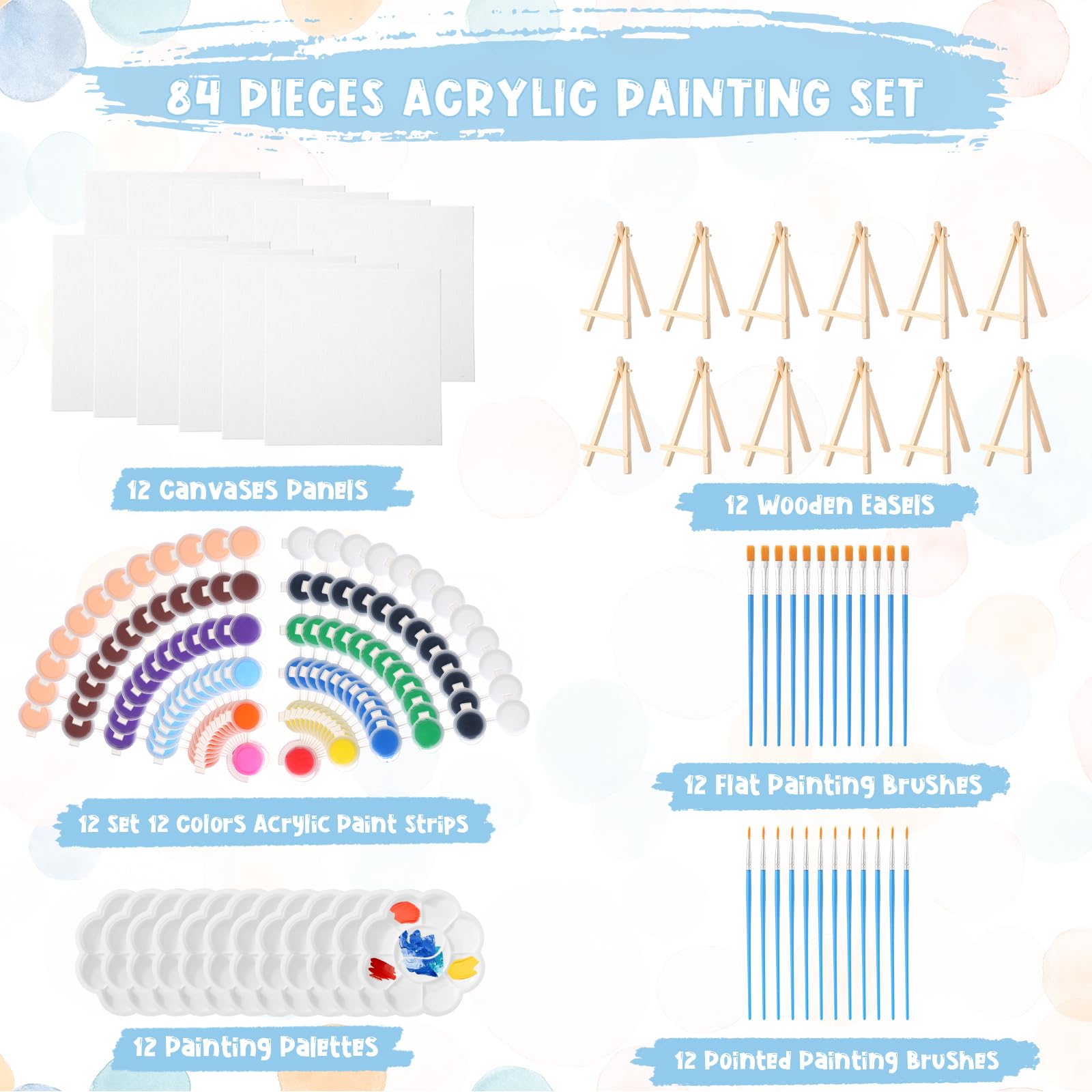 Snapklik.com : Qilery 12 Set Acrylic Paint Kit Mini Stretched Canvas