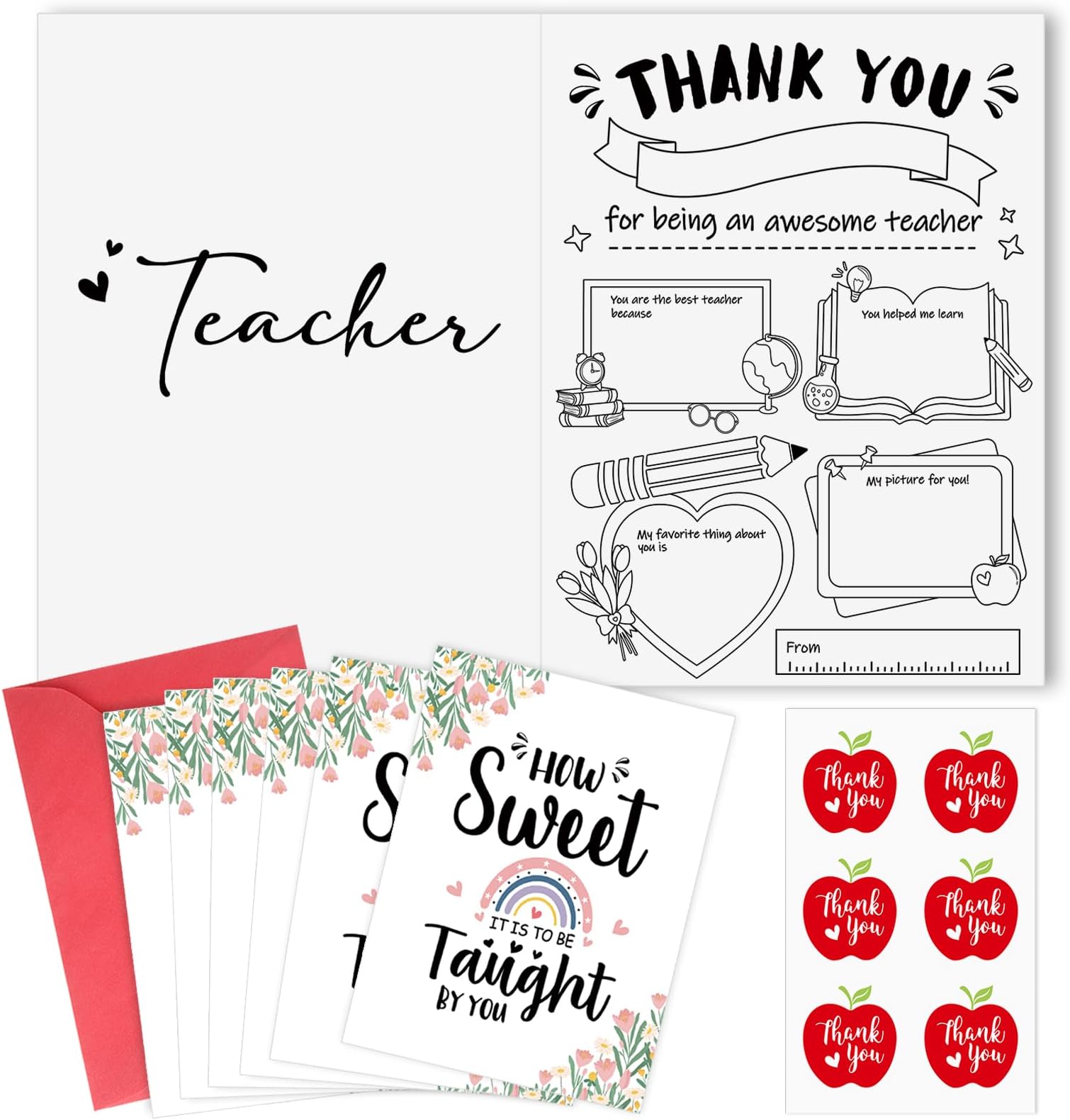 Amazon.com : Sereliy Teacher Appreciation Cards 6 Pack Writing Teacher ...