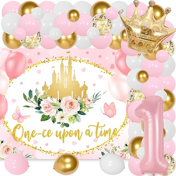 Amazon.com: Princess Theme 1st Birthday Decorations Royal Castle Floral ...