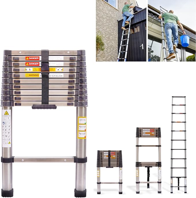 Telescopic Folding Ladder 3.2M/ 10.5FT Multi Purpose Collapsible Loft ...