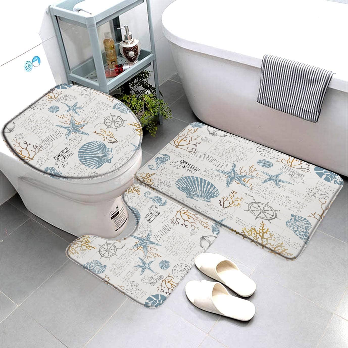 Amazon.com: Nautical Coastal Bath Mat 3 Piece Set Bathroom Rugs Marine ...