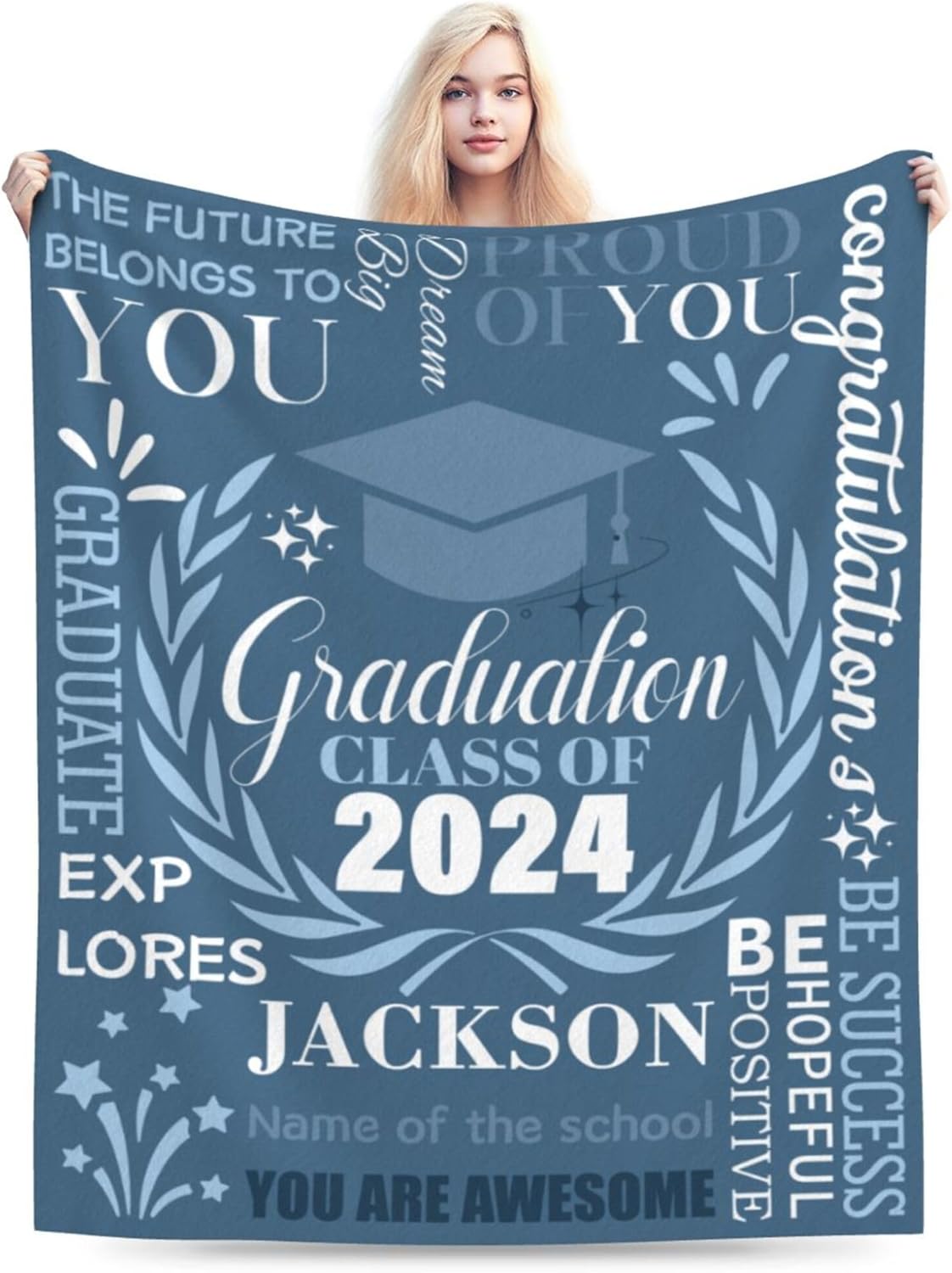Amazon.com: Custom Graduation Blanket for Class of 2024, Personalized ...