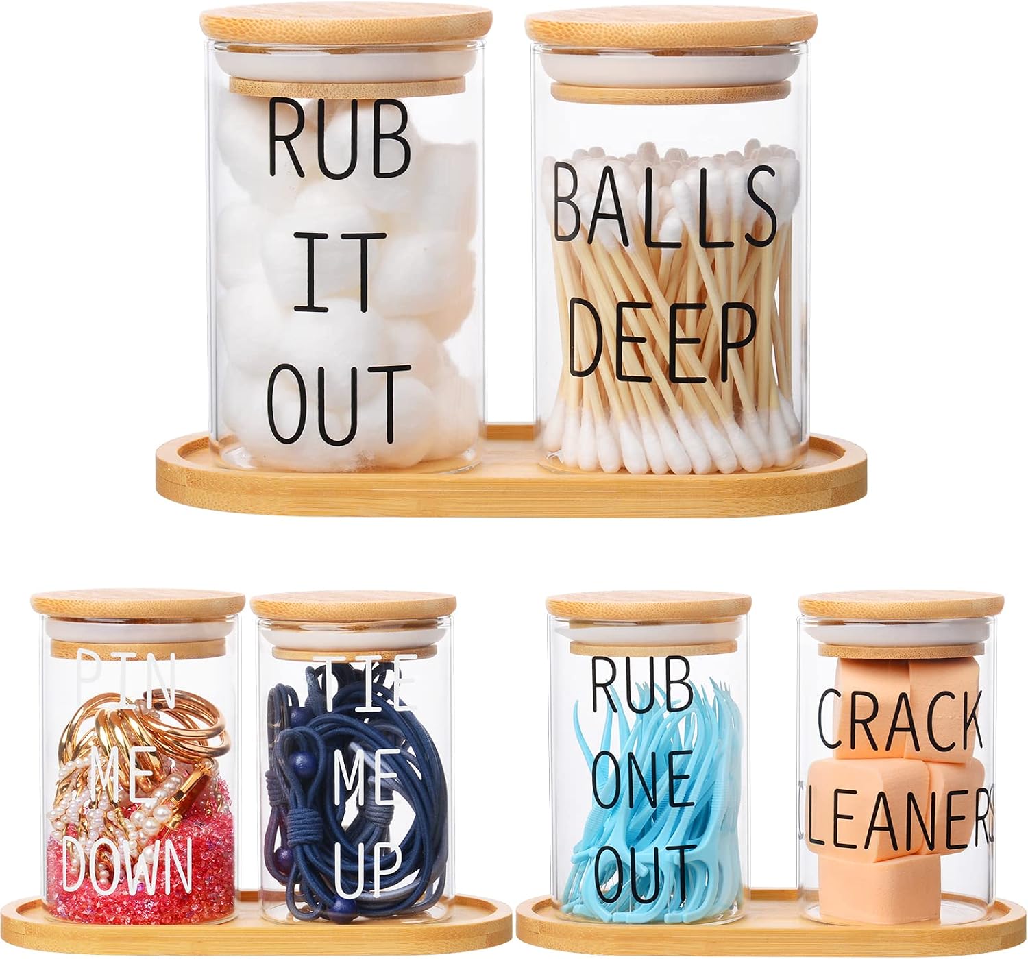 Amazon.com: Qtip Holder with Bamboo Lids, Glass Cotton Swab Holder, 6 ...