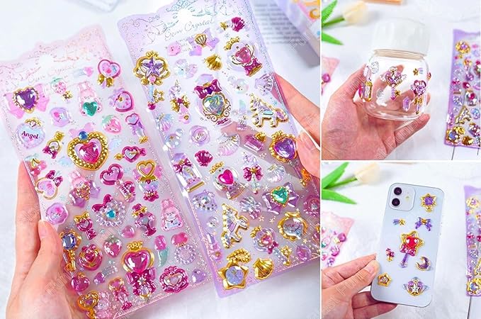 FunBlast Kawaii Stickers Set – Set of 2 Shining Crystal Gem Stickers ...