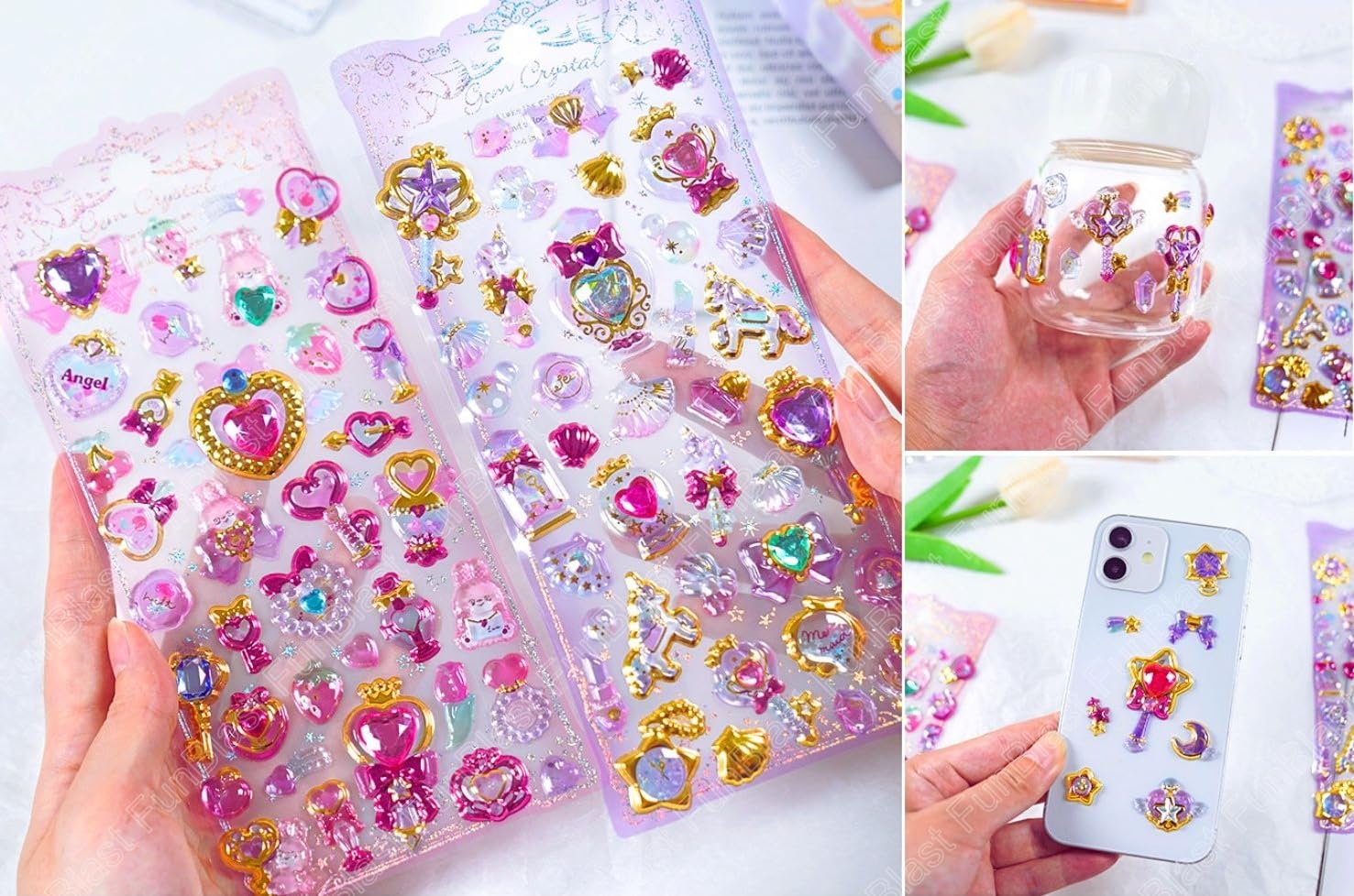 FunBlast Kawaii Stickers Set – Set of 2 Shining Crystal Gem Stickers ...