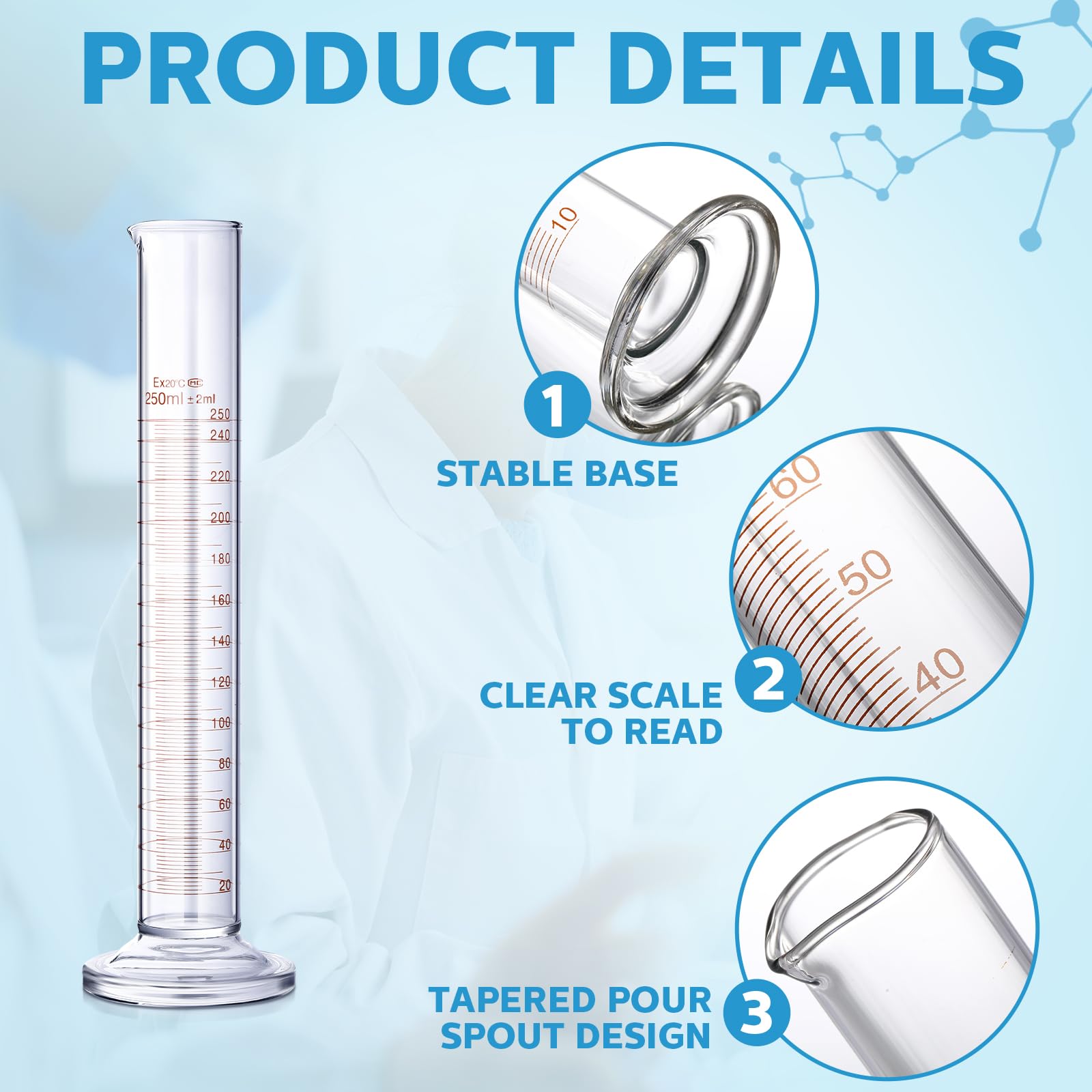 Snapklik.com : Copkim 5 Pcs Glass Graduated Cylinder Metric Scale Measuring Cylinder Thick Glass ...