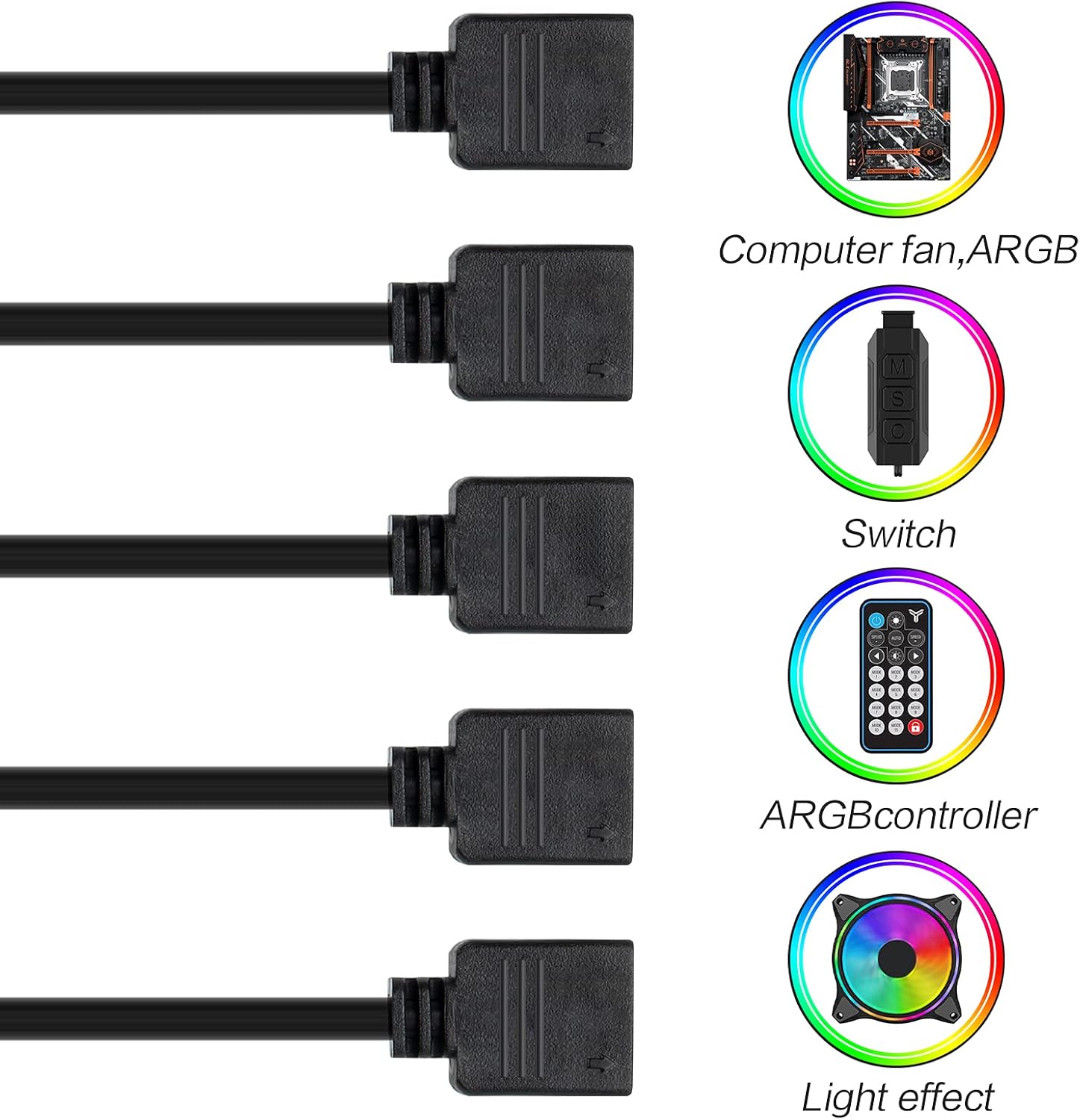 2Pcs RGB Splitter Cable 3 Pin 1 to 5 Female LED RGB Splitter Connector ...