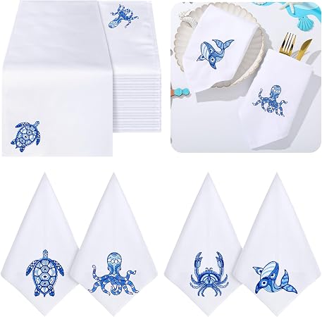 HunnmingRe Nautical Chinoiserie Cloth Napkins 17x17 Inch 12 Pack ...