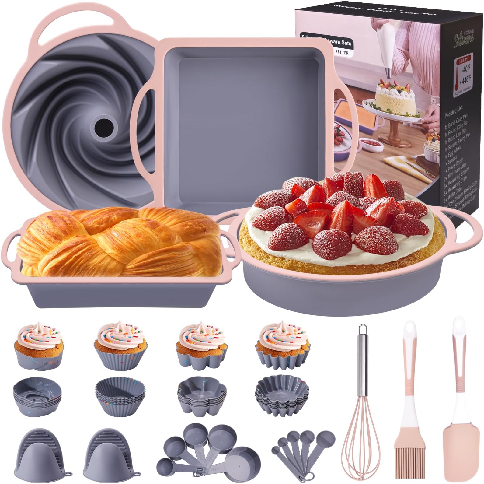 Amazon.com: 30pcs Nonstick Silicone Bakeware Set With Baking Pan ...