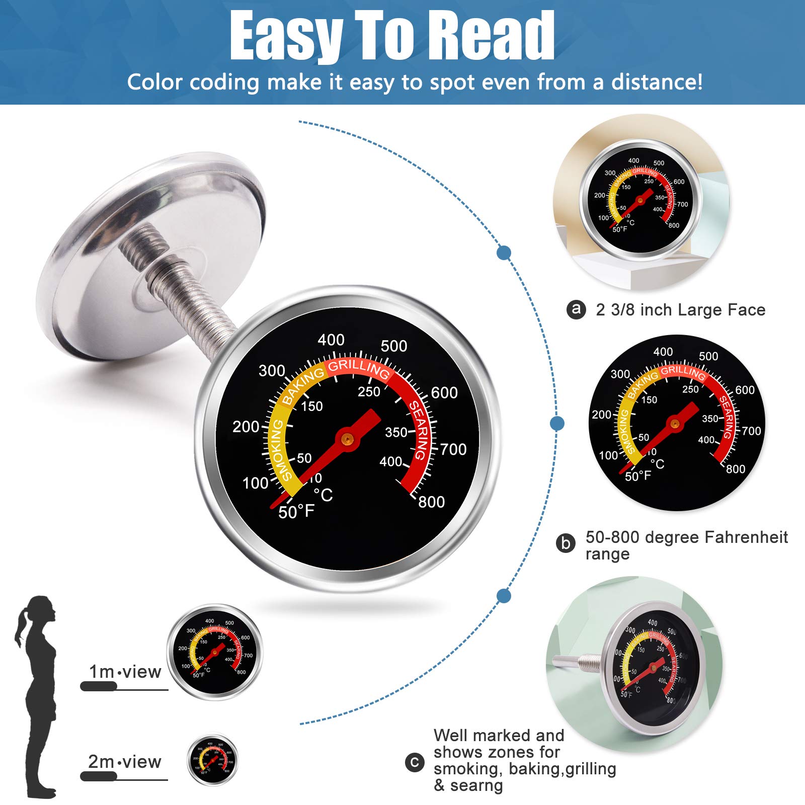 Snapklik.com : Grill Thermometer Smoker Temperature Gauge Charcoal ...