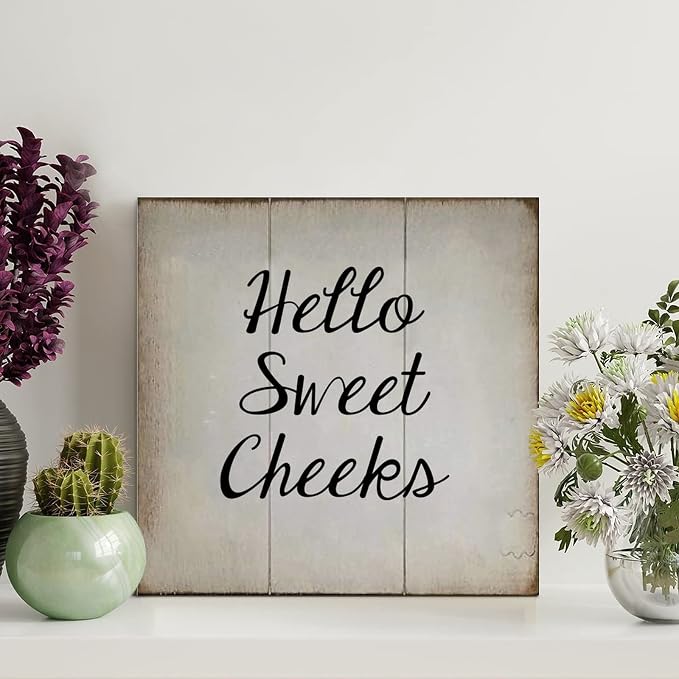 Amazon.com: LITTLEGROVE SEEDS Vintage Wood Sign Hello Sweet Cheeks Wood ...