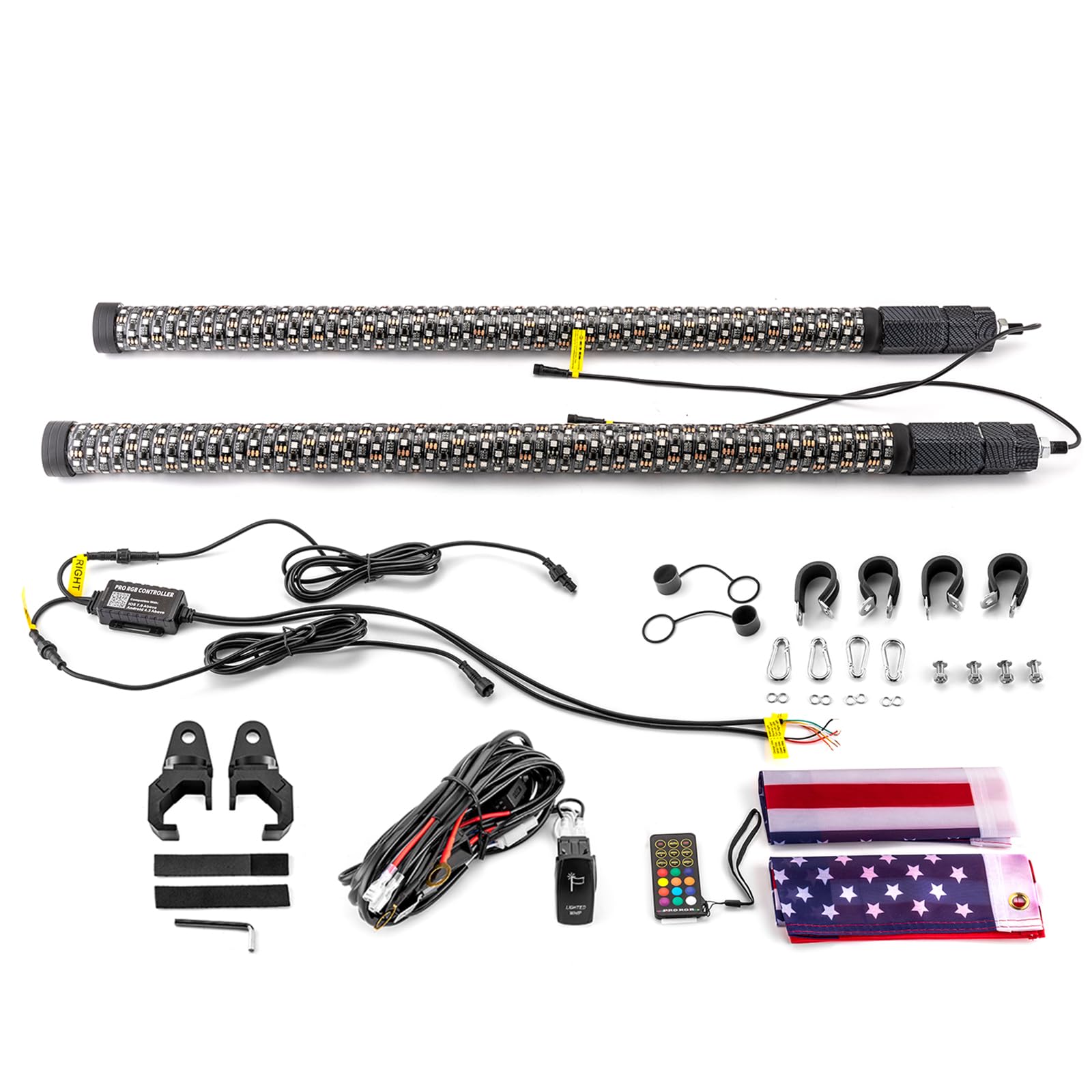 WeiSen 2Pcs 3FT Fat RGB Whips Light with Pro-fit Cage Light Mount and ...