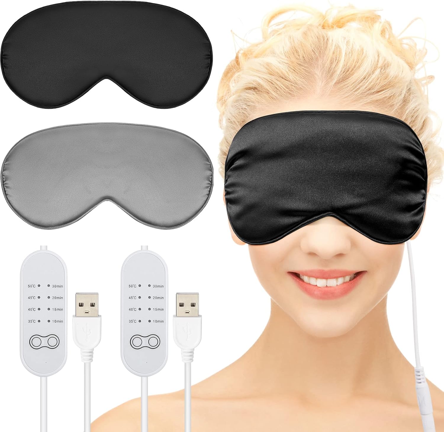 Amazon.com: 2 Pieces Silk Heated Eye Mask for Dry Eyes USB Steam Warm ...