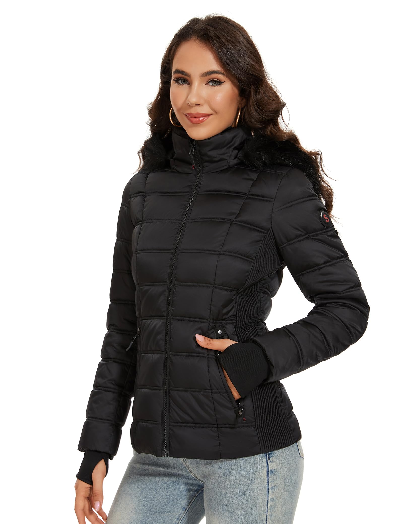 Amazon.com: SLOWTOWN Women's Puffer Jacket Warm Hooded Winter Puffy ...