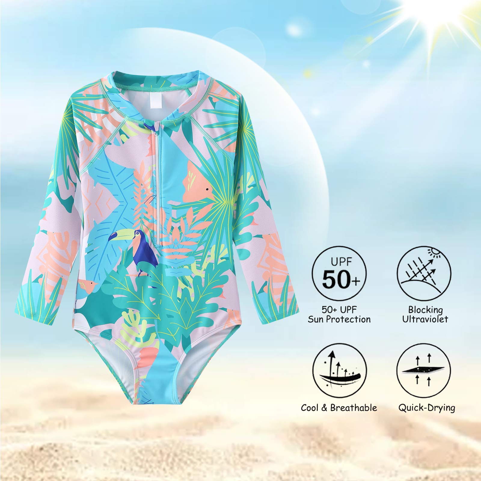 Snapklik.com : Girls Long Sleeve Rash Guard One Piece Swimsuits Kids ...