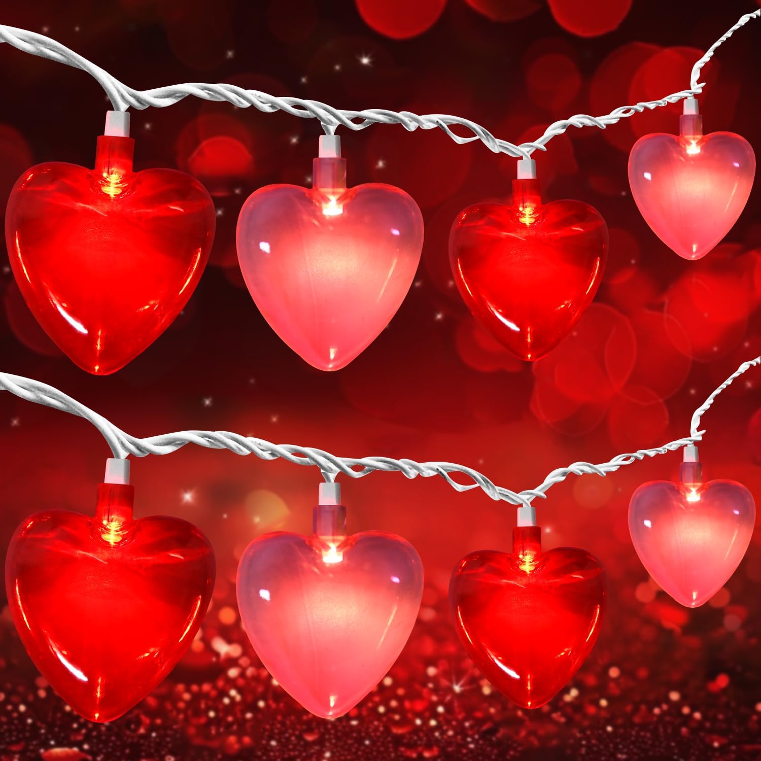 8.5Ft Valentines Day Decorations, Red & Pink Heart String Lights with ...