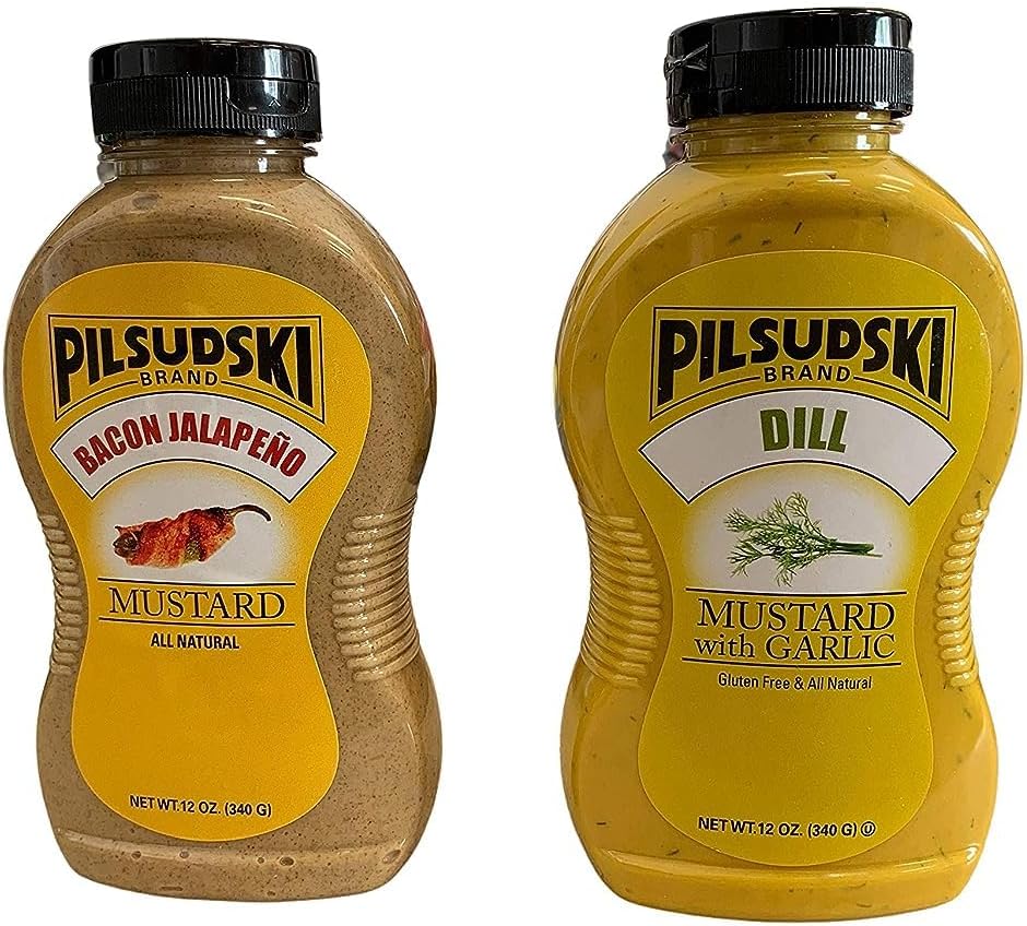 Amazon.com : Pilsudski Brand Mustard Bundle (Pack of 2), Bacon Jalapeno and Dill Garlic 12 oz ...