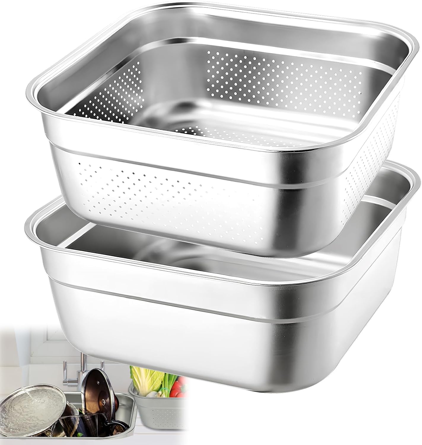 Amazon.com: 2-in-1 Stainless Steel Washing Up Bowl Set, 12.8" Sturdy ...