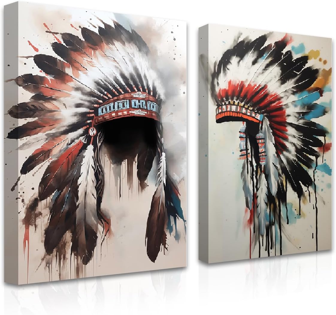 Amazon.com: CXHOSTENT Native American Wall Art 2 Pieces Indian Chief ...