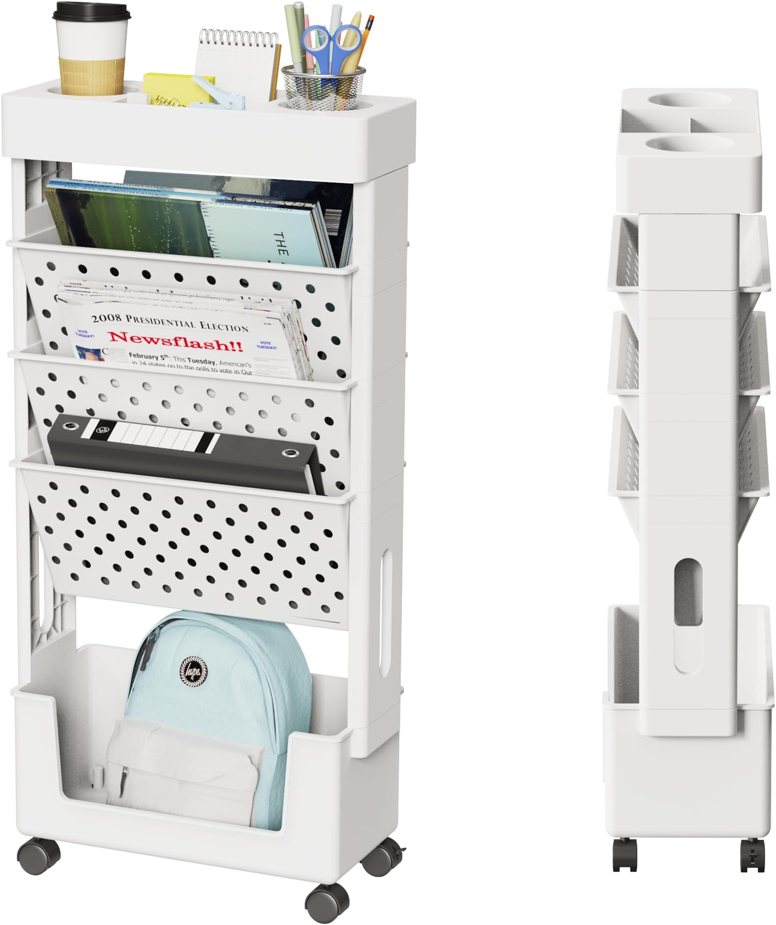 Amazon.com: Merapi 5 Tier Rolling Book Cart, Movable Storage Book ...