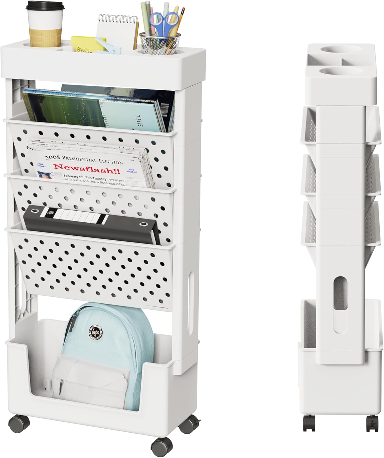 Amazon.com: Merapi 5 Tier Rolling Book Cart, Movable Storage Book ...