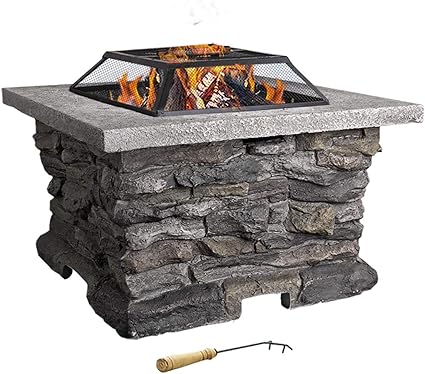 Outdoor Faux Stone Fire Pit Table : Amazon.com.au: Garden