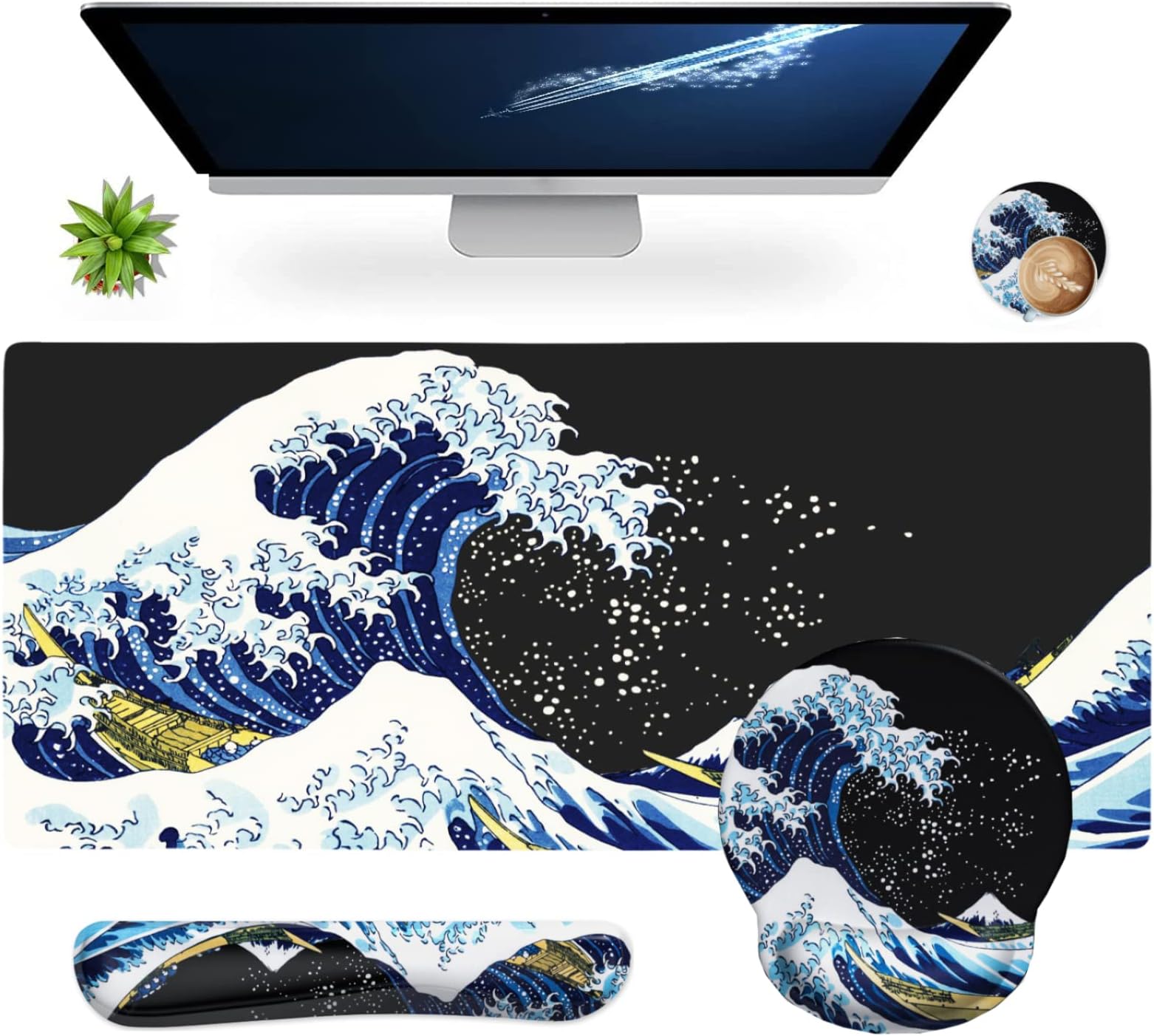 Amazon.com: iLeadon Sea Wave 4In1 Large Gaming Mouse Pad and Mouse Pad ...