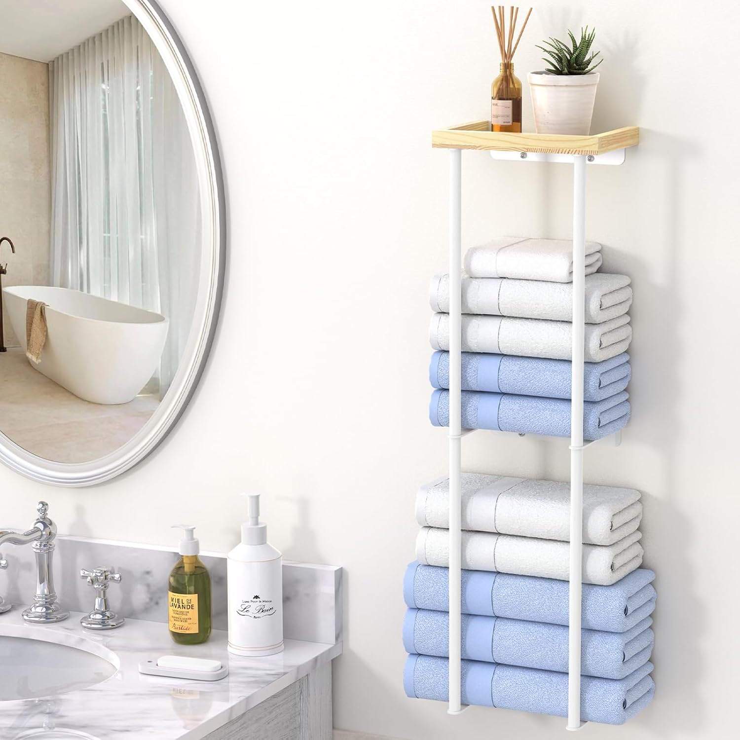 Amazon.com: Anfeichen Towel Rack Wall Mounted, 2 Tier Bath Towel ...