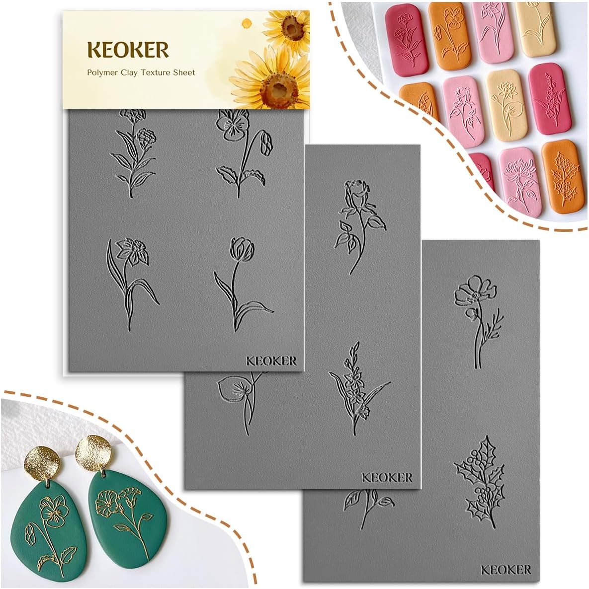 Amazon.com: Keoker Polymer Clay Texture Sheets, Birth Month Flower Clay ...