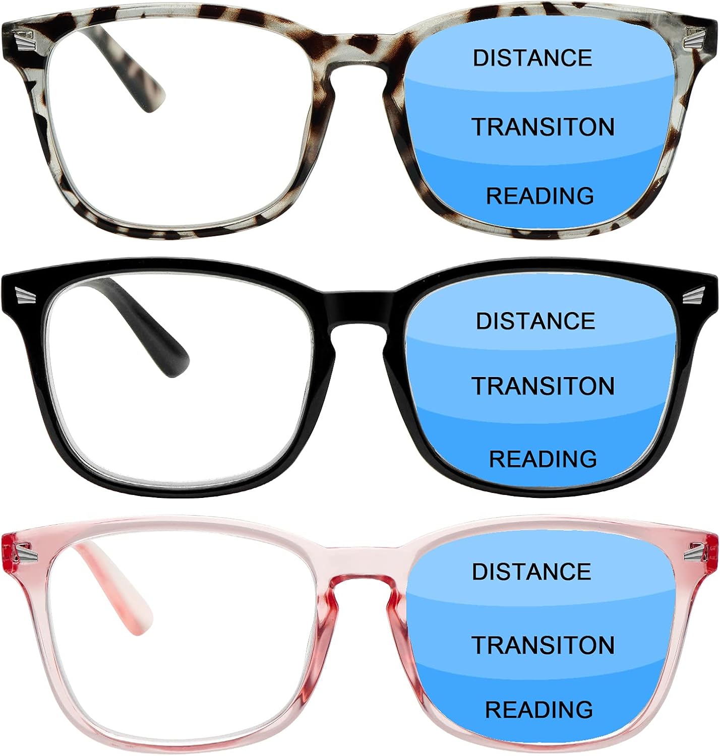 Amazon.com: Sumkyle 3 Pack Progressive Multifocus Reading Glasses Blue ...