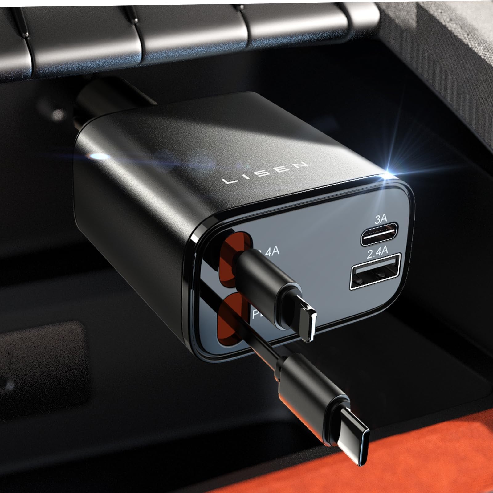 Amazon.com: LISEN Retractable Car Charger 4 in 1 [69W USB C Car Charger ...