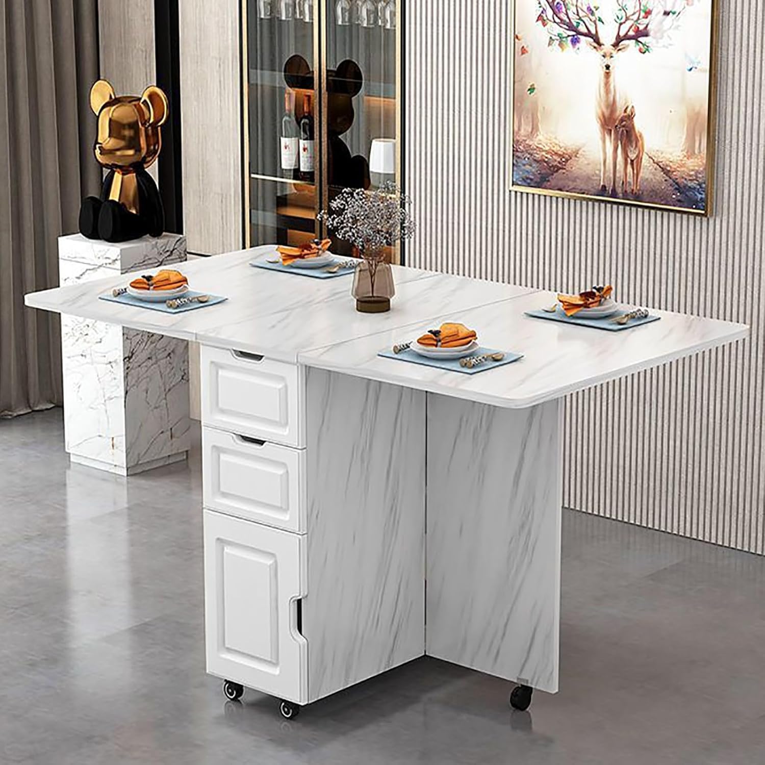 Amazon.com - Folding Dining Table, Multipurpose Collapsible Drop Leaf ...