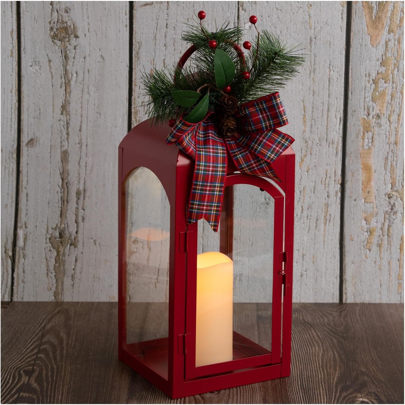 Amazon.com: Hobby Lobby Red Arched Metal LED Lantern with Plaid Bow, 18 ...