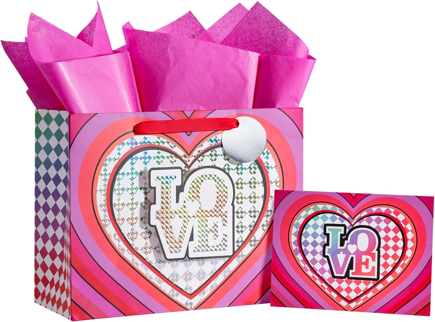 Amazon.com: Pink & Red Valentine Large Gift Bag - 10"x5"x12" (1 Count ...