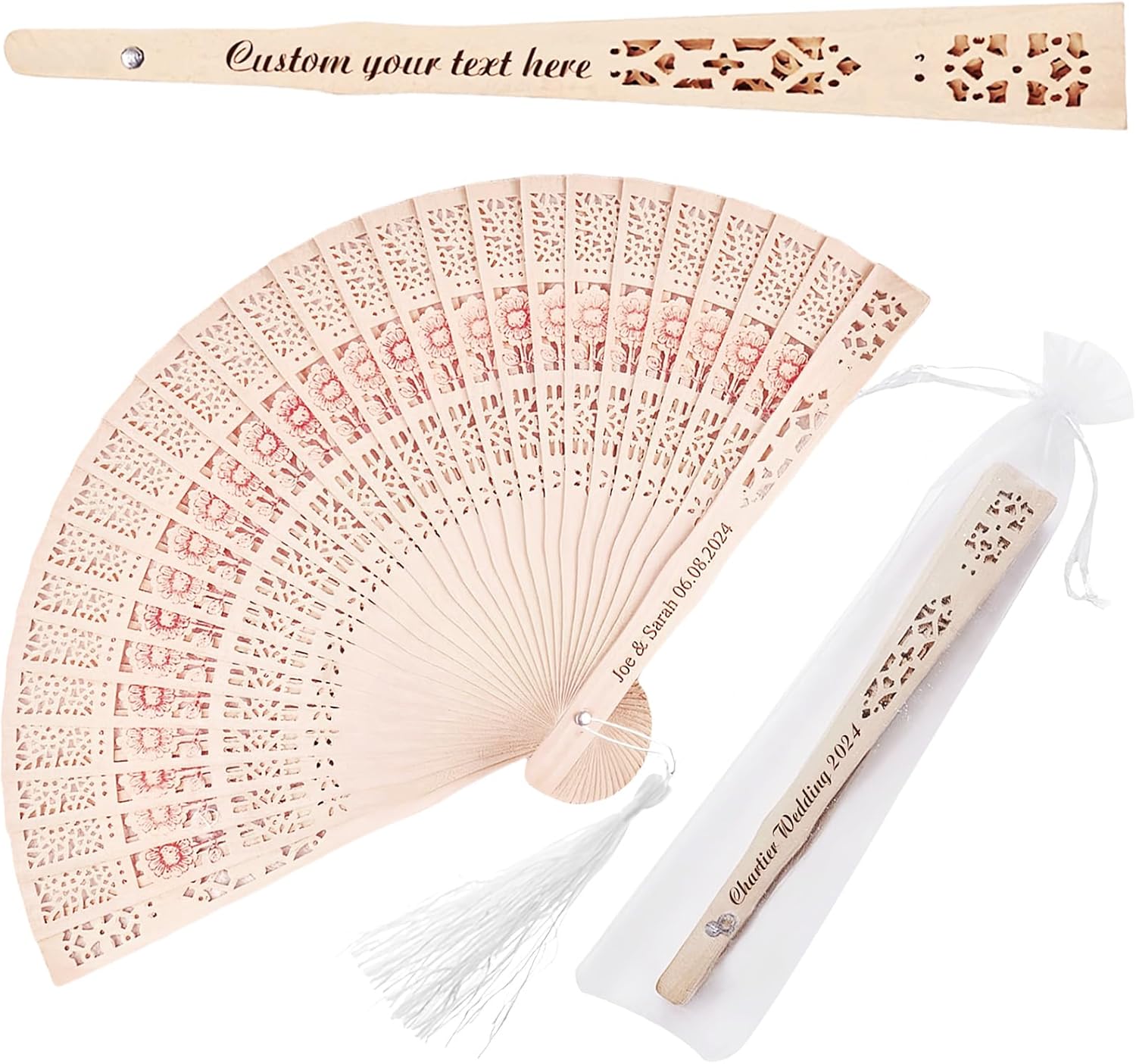 Amazon.com: 50Pcs Personalized Wedding Folding Hand Fans Custom ...