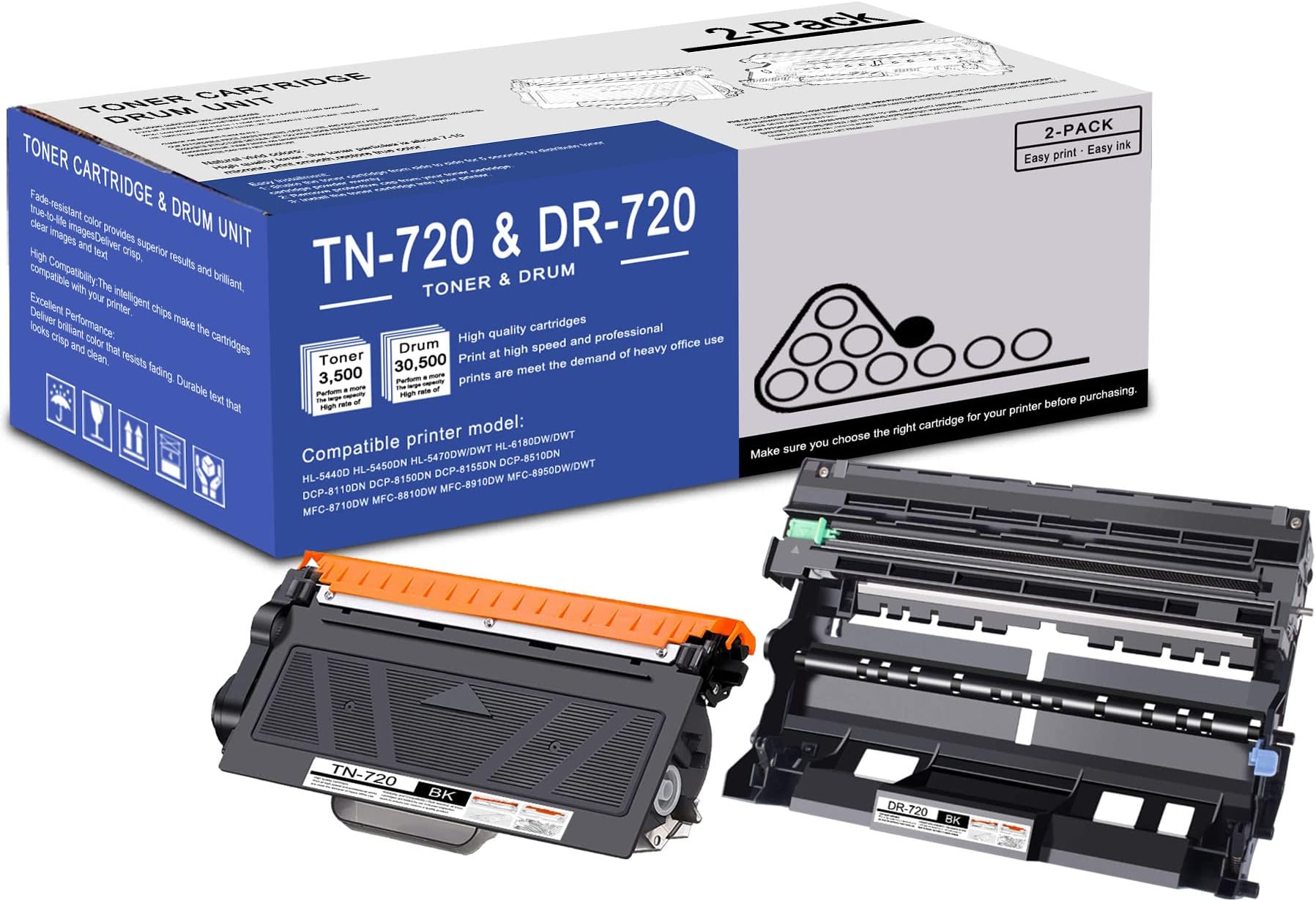 Amazon.com : 1 Pack TN-720 Toner Cartridge and 1 Pack DR-720 Drum Unit ...