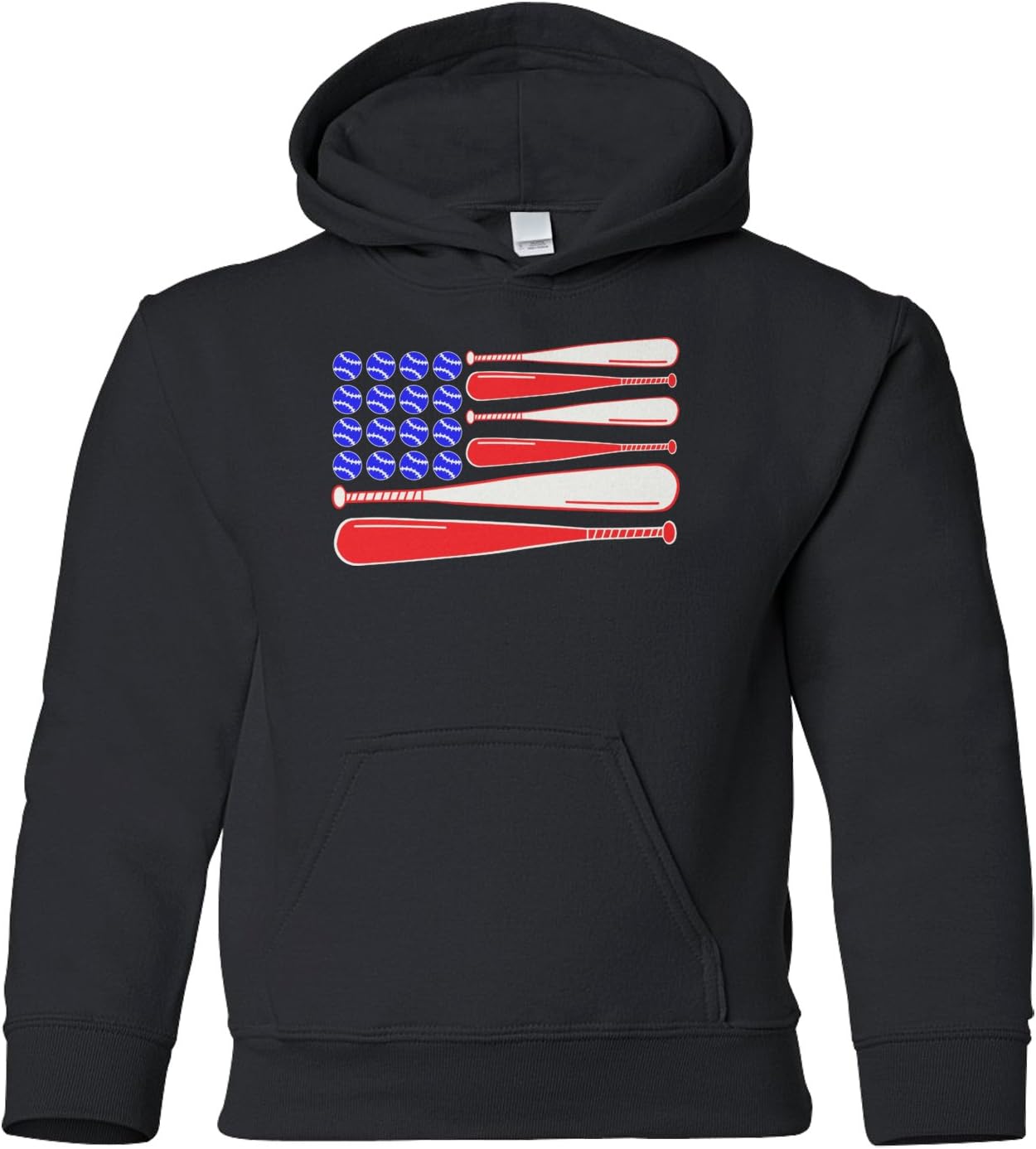 Amazon.com: Threadrock Kids Baseball and Bat American Flag Youth Hoodie ...