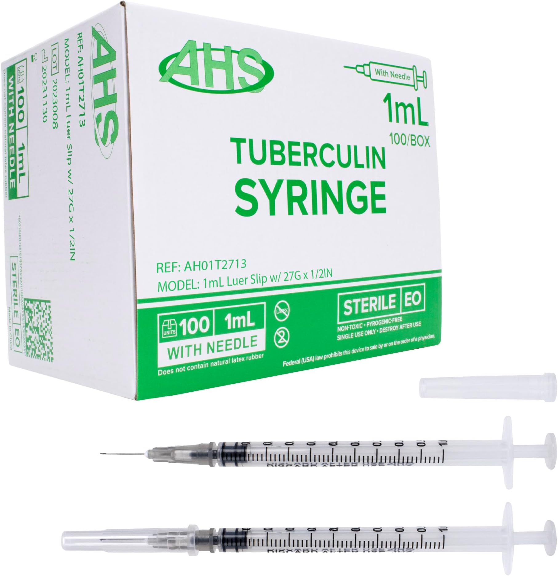 Amazon.com: Generic 100 Pack, 1mL Tuberculin Syringes with Needle Luer ...