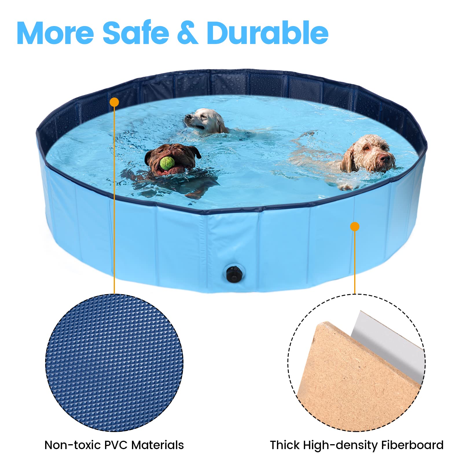 63'' Dog Pool for Large Dogs, Foldable Dog Pool Large Kiddie Pool ...
