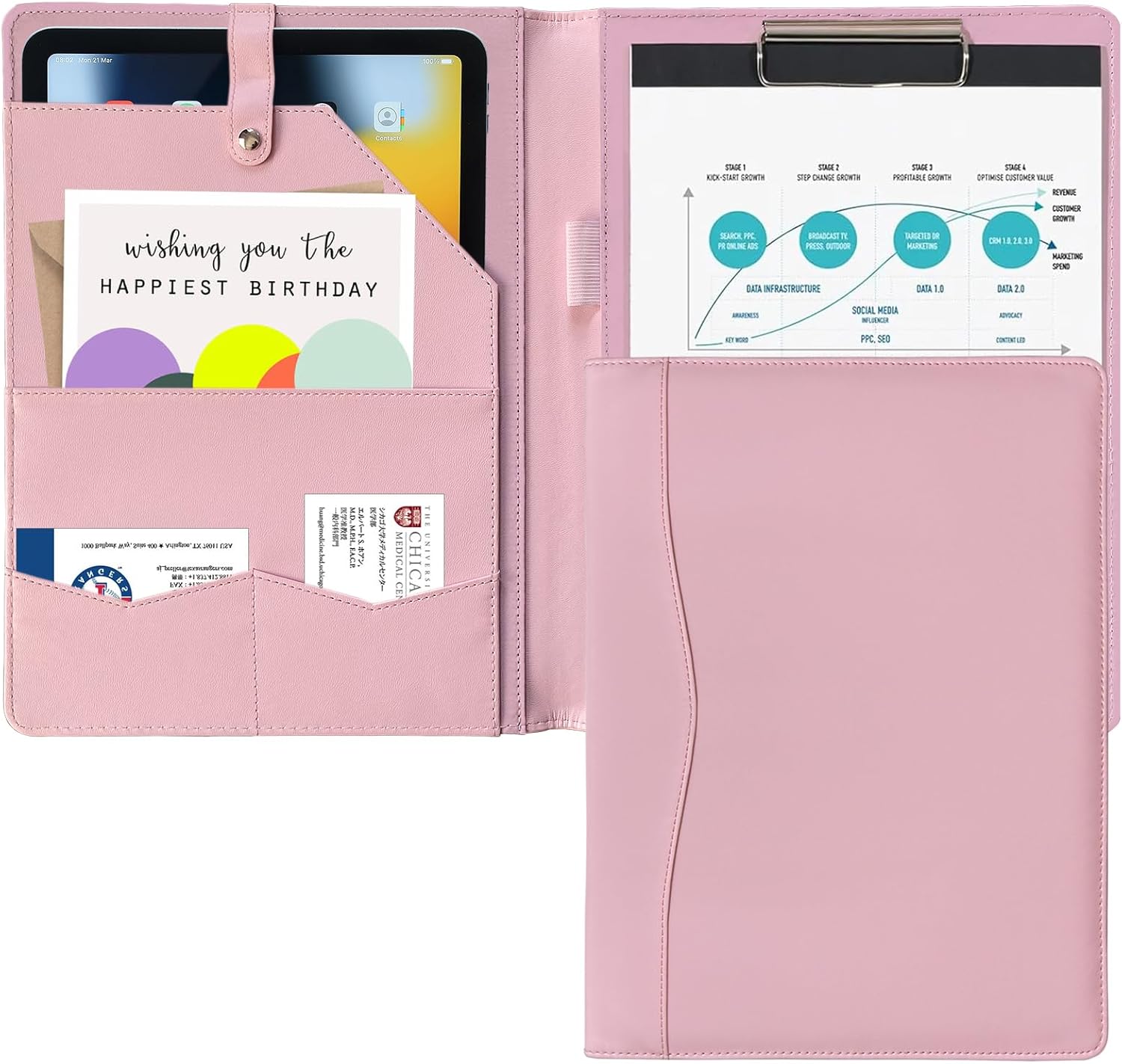 Amazon.com : Padfolio Portfolio with Snap Fastener Pouch, A4 PU Leather ...