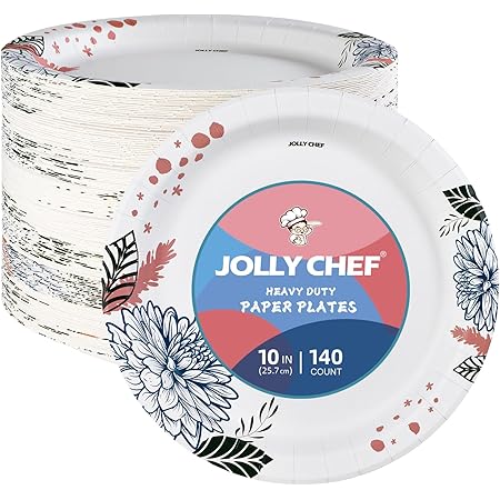 Amazon.com: JOLLY CHEF 140 Count Paper Plates 10 inch Soak Proof, Cut ...