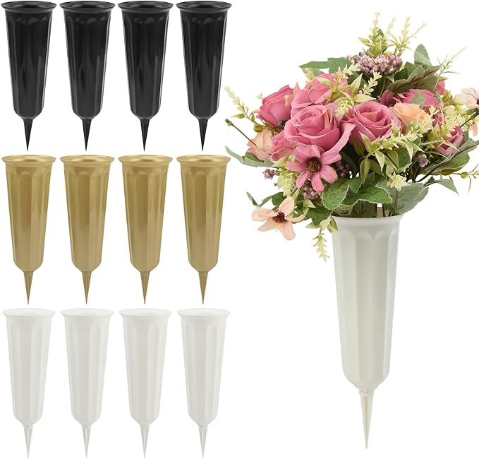 12-Pack Memorial Vases for Grave Sites - Spiked Vases for Holding ...