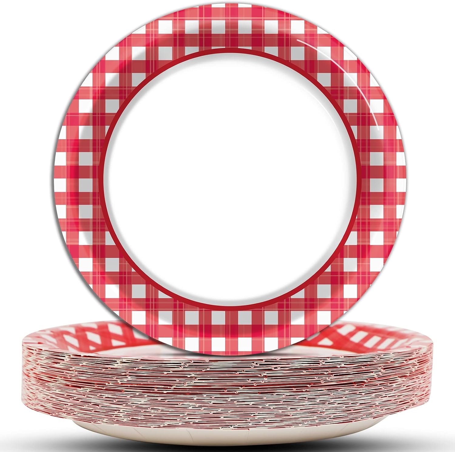 Amazon.com: 48 Pcs Red and White Gingham Checkered Plates Red Gingham ...