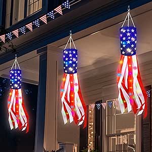 Amazon.com: TURNMEON 3 Pack 30" American Flag Windsocks with 30 Colored ...